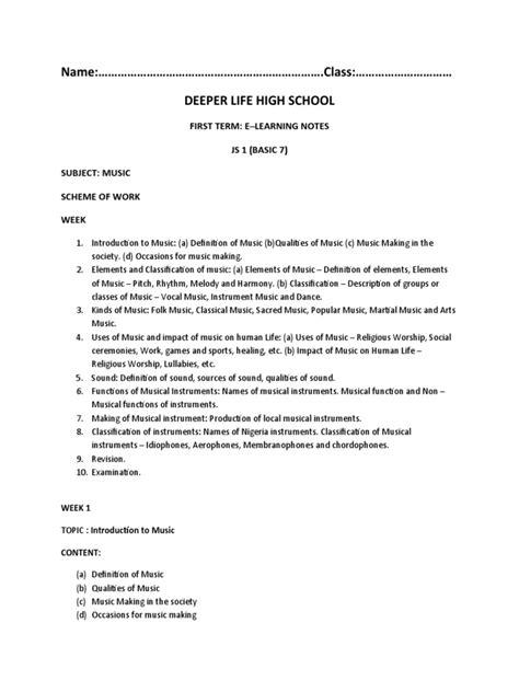 Basic 7 Music 1st Term E Notes Pdf Psychotherapy Musical Instruments