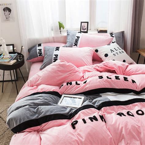 Victorias Secret Pink Embroidery Flannel Bedding Set Model 6