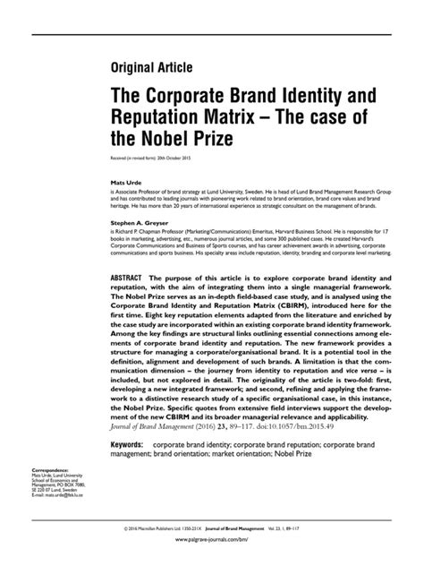 Orignal Article Corporate Brand Identity Matrix Pdf Reputation Brand