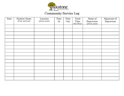 Community Service Record Sheet Template