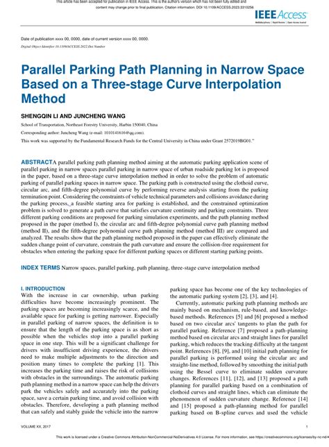 Pdf Parallel Parking Path Planning In Narrow Space Based On A Three Stage Curve Interpolation