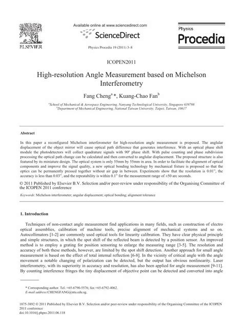Pdf High Resolution Angle Measurement Based On Michelson