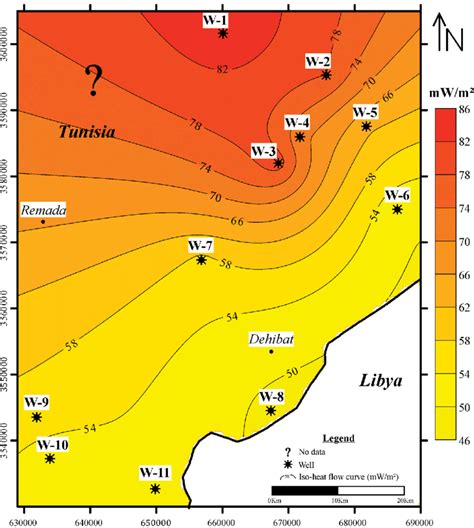 Uncorrected Heat Flow Distribution Map At Present Day Of The Jeffara
