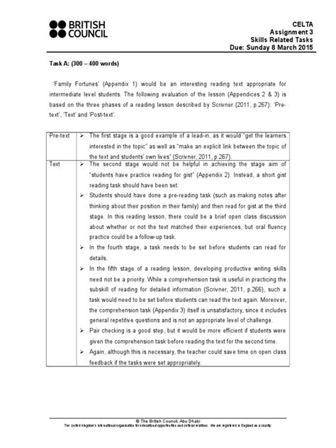 Celta Assignment 3 Skills Pdf Reading Comprehension Dubai