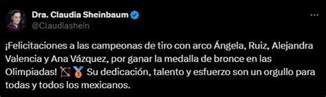 AMLO felicita al equipo de tiro con arco por medalla de bronce en París 2024 Infobae