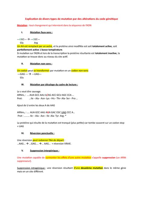 7 Explication De Divers Types De Mutation Mutation Faux Sens Ggc