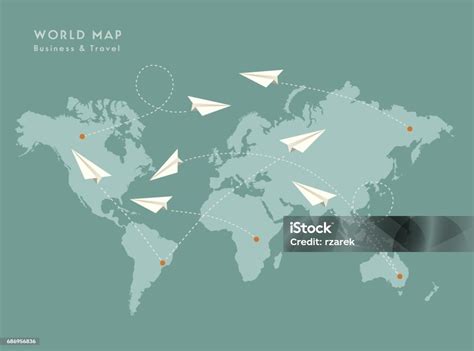 在世界地圖上的向量紙飛機軌跡向量圖形及更多世界地圖圖片 世界地圖 互聯網 交通方式 Istock