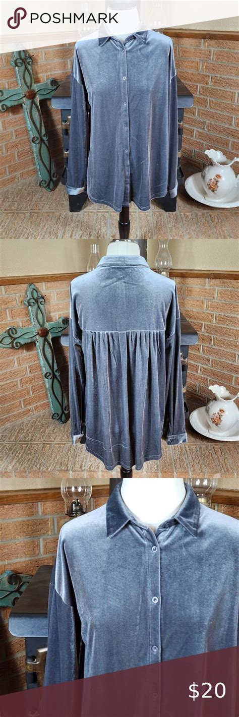 Weekend Suzanne Betro Gray Velvet Style Button Front Blouse Size S