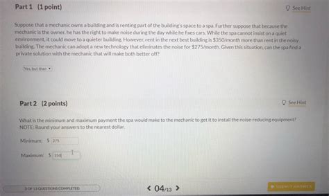 Solved Part 1 (1 point) O See Hint Suppose that a mechanic | Chegg.com