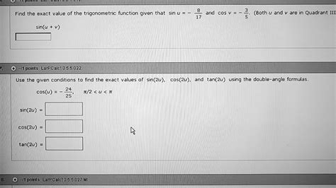 solved find the exact value of the trigonometric function given that