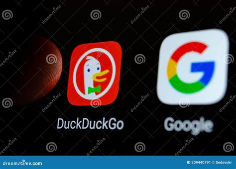 DuckDuckGo App On A Smartphone Screen Next To Google Search App Editorial Photo Image Of