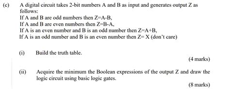 solved c a digital circuit takes 2 bit numbers a and b as input and generates output z as
