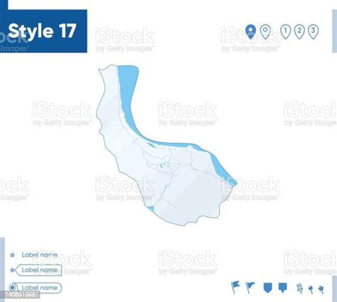 Gilan Iran Carte Isolée Sur Fond Blanc Avec De Leau Et Des Routes Carte