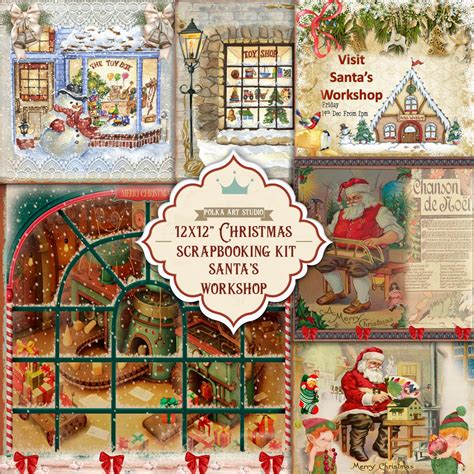 Digital Christmas Printable Vintage Paper Pack Santas Workshop 6