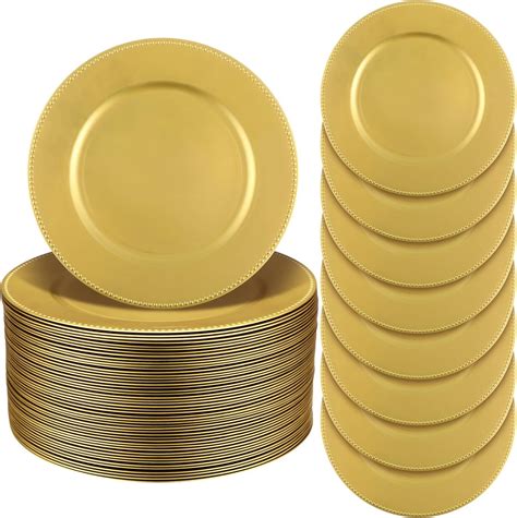 Amazon FoldTier 50 Set 100 Pcs Gold Charger Plates Set 50 Pcs 13 Inch Plastic Round