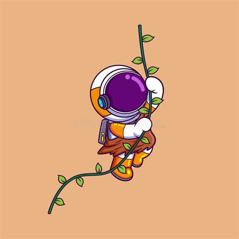 Cute Astronaut Swinging With Root Rope In Jungle Science Technology