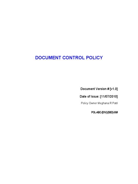 Sample Document Control Policy Pdf Quality Management System Quality Assurance