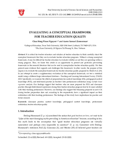 Pdf Evaluating A Conceptual Framework For Teacher Education Quality