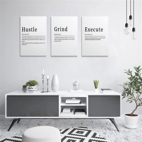 Motivational Canvas Wall Art Grind Hustle Execution Wall Art Set Of 3
