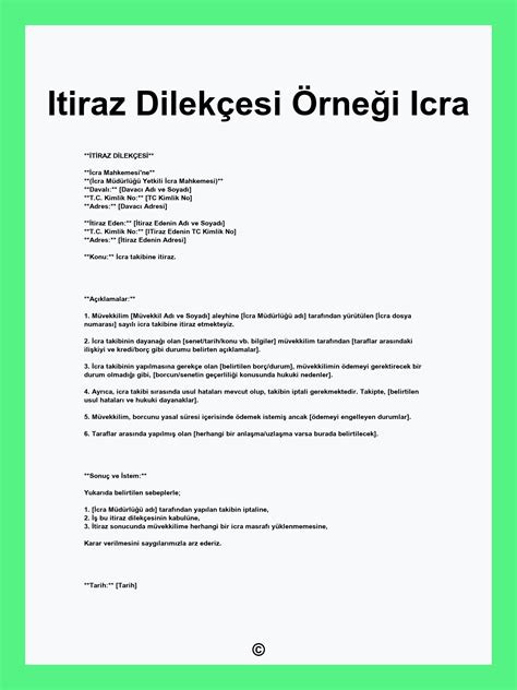 Itiraz Dilekçesi Örneği Icra