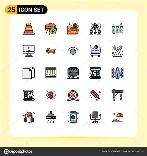 Group Modern Filled Line Flat Colors Set Atom Star Bug Stock Vector By ©flatart 374591458