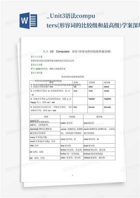 Unit3语法computers形容词的比较级和最高级学案深圳牛津版八年级上word模板下载编号qbnkonnb熊猫办公