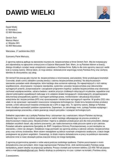 Przyk Adowy List Motywacyjny Na Stanowisko In Yniera Jobseeker