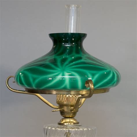 Electrified Glass Oil Lamp With Pinwheel Shade Vintage Glass Lighting