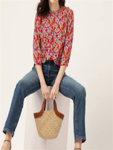 Buy Dressberry Floral Print Mandarin Collar Puff Sleeves Shirt Style