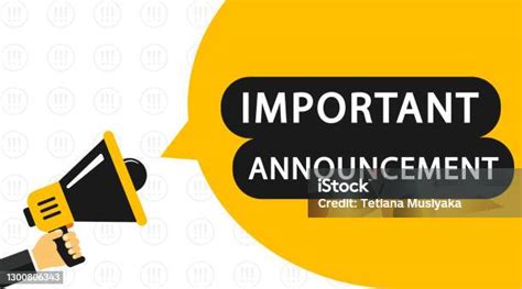 중요한 공지 사항 메가폰 스피커 중요한 메시지 주의 배너를 주세요 알람 음성 포스터 상업 발표 또는 중요한 연설 중요한 정보 기호 알림 아이콘에 대한 스톡 벡터 아트 및
