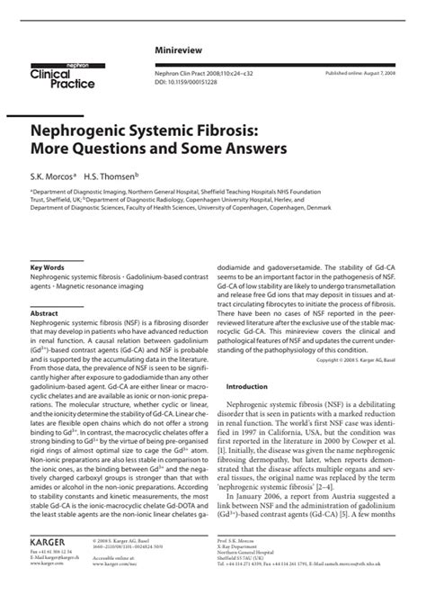 Nephrogenic Systemic Fibrosis More Questions And Some Answers