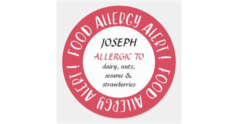 Red Personalized Food Allergy Alert Customized Classic Round Sticker