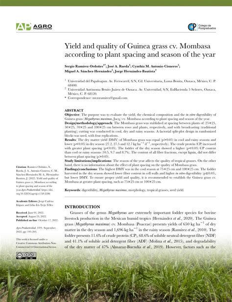 Pdf Yield And Quality Of Guinea Grass Cv Mombasa According To Plant