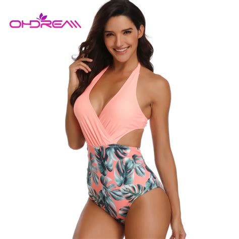 Ohdream Women Swimsuit Halter Neck One Piece Beachwear High Rise