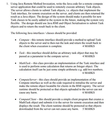 Solved 1 Using Java Remote Method Invocation Write The