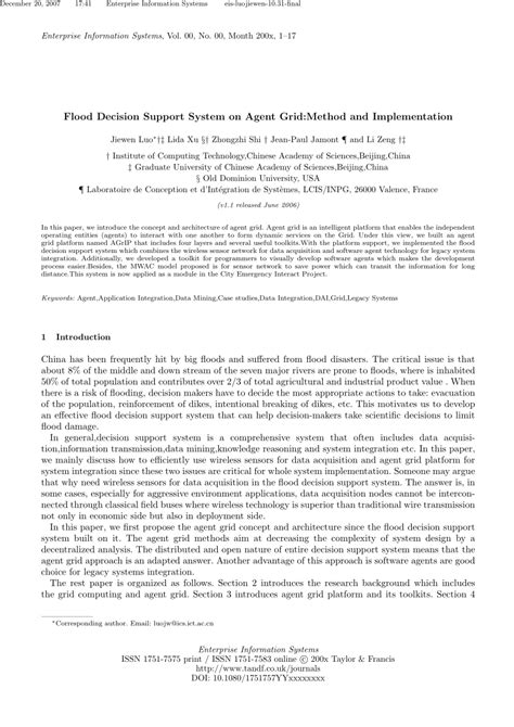 Pdf Flood Decision Support System On Agent Grid Method And Implementation