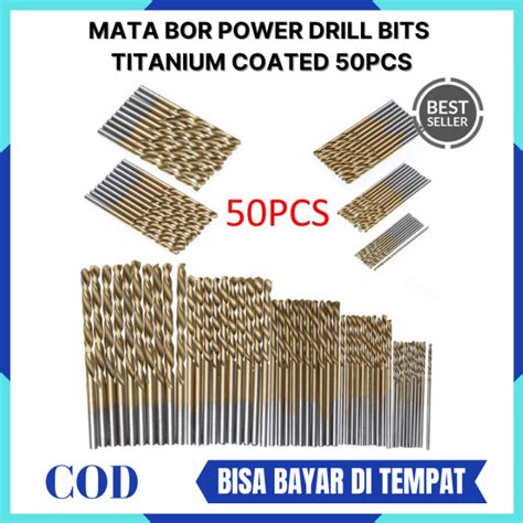 Bisa Cod 50pcs Mata Bor Set Lengkap Power Drill Bits Titanium Coated