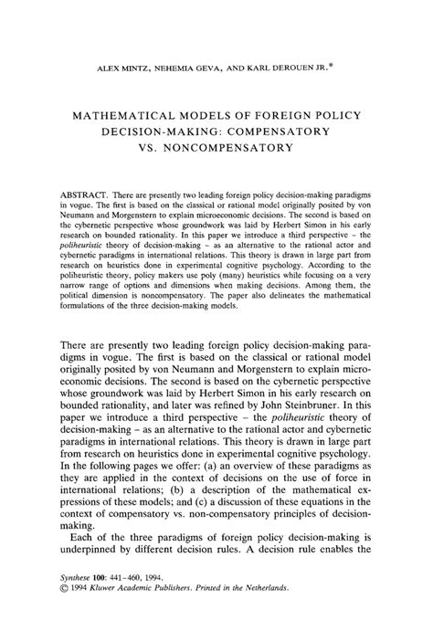 pdf mathematical models of foreign policy decision making