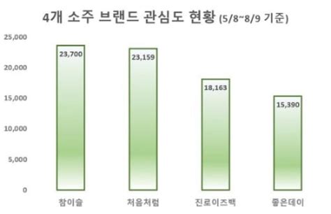 소주 언급 1위는 참이슬호감도는 처음처럼 한국경제
