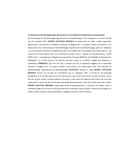 Documento Privado De Servidumbre De Paso Pedro Saucedo Pdf