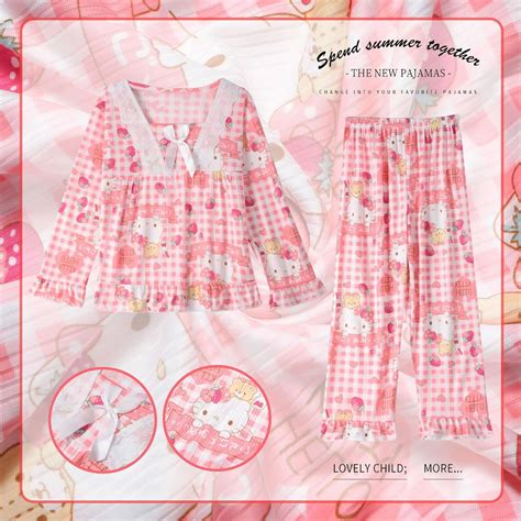 Lovely Sanrio Print Pajamas Cartoon Hello Kitty My Melody Kuromi