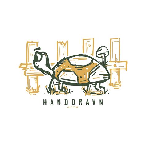 Premium Vector Vintage Retro Hand Drawn Little Tortoise With Mushroom