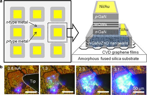 Visible Thin Film Leds Fabricated On Cvd Graphene Coated Amorphous Sio2