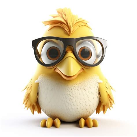 Chicken 3d Character Using Glasses Small Eyes Angry White Background Ai