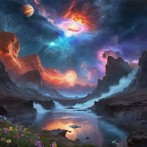 Interstellar Travel Mysterious Landscape Stock Illustration