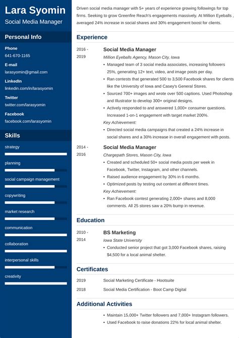 Social Media Manager Resume Sample 2025 Ready