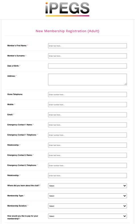New Membership Registration Form Adult Electronic Forms By IPEGS