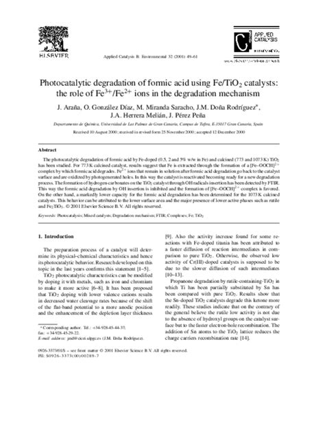 Pdf Photocatalytic Degradation Of Formic Acid Using Fetio2 Catalysts