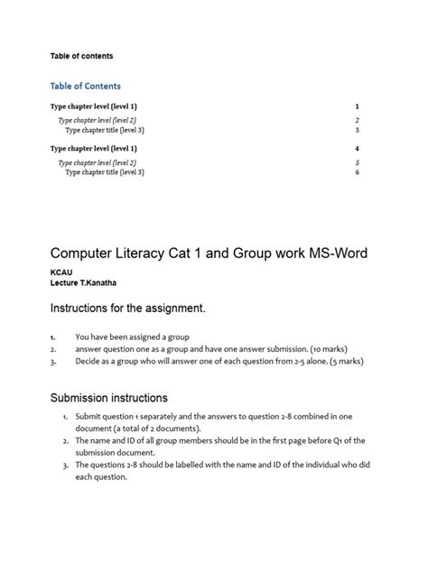 Computer Literacy Cat And Group Work Word Pdf Microsoft Word Text