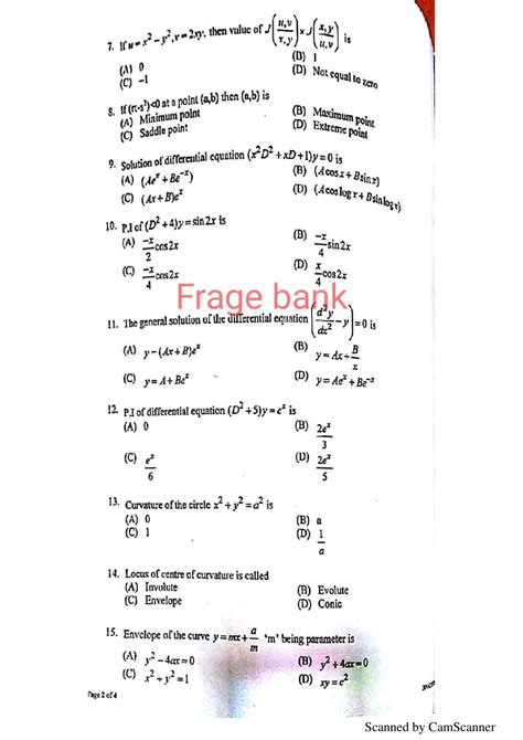 15mat02 Advanced Calculus And Complex Analysis Fragebank
